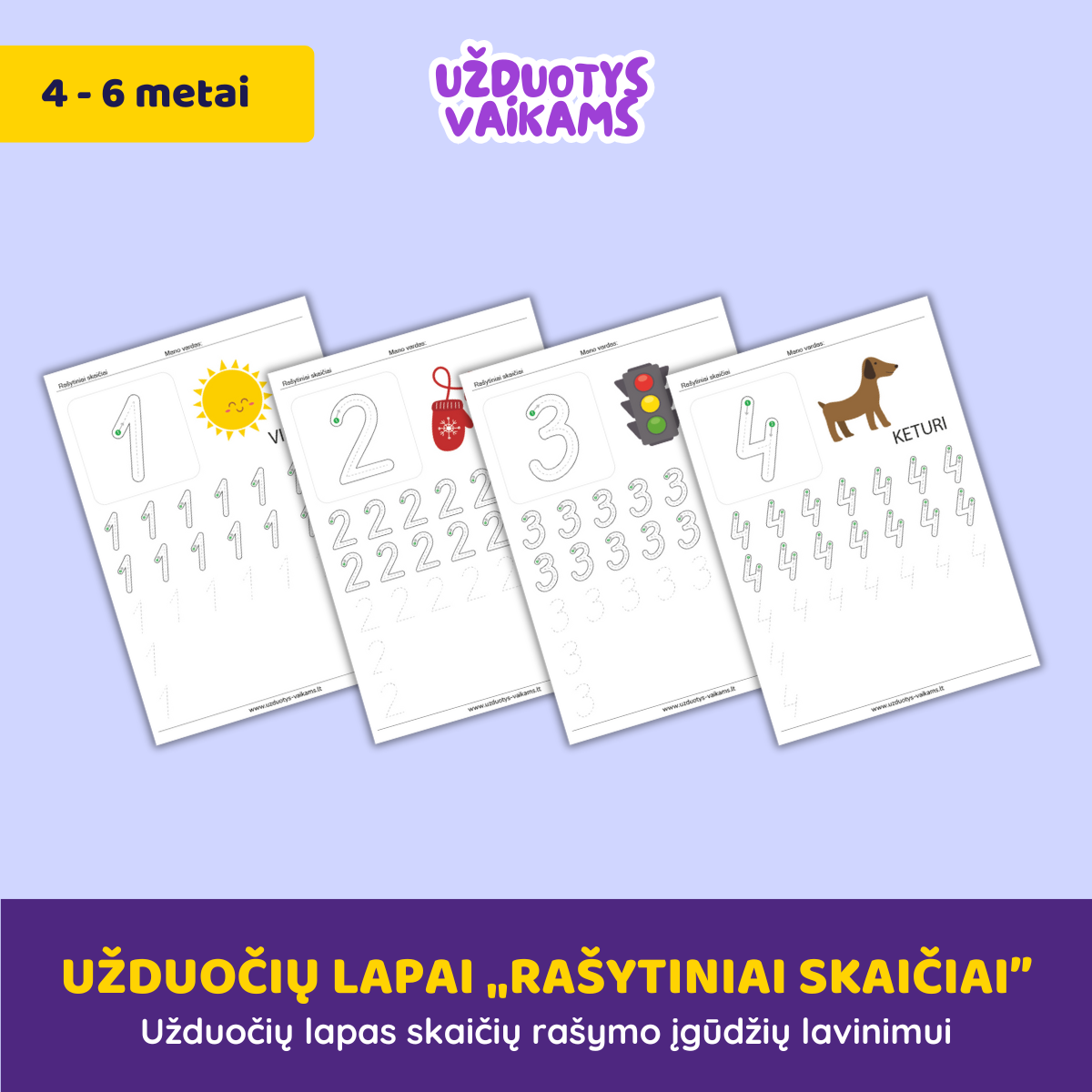 Užduočių lapai „Rašytiniai skaičiai” - Užduotys vaikams