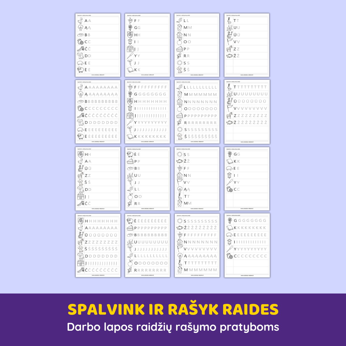 Darbo lapai „Spalvink ir rašyk raides“ - Užduotys vaikams