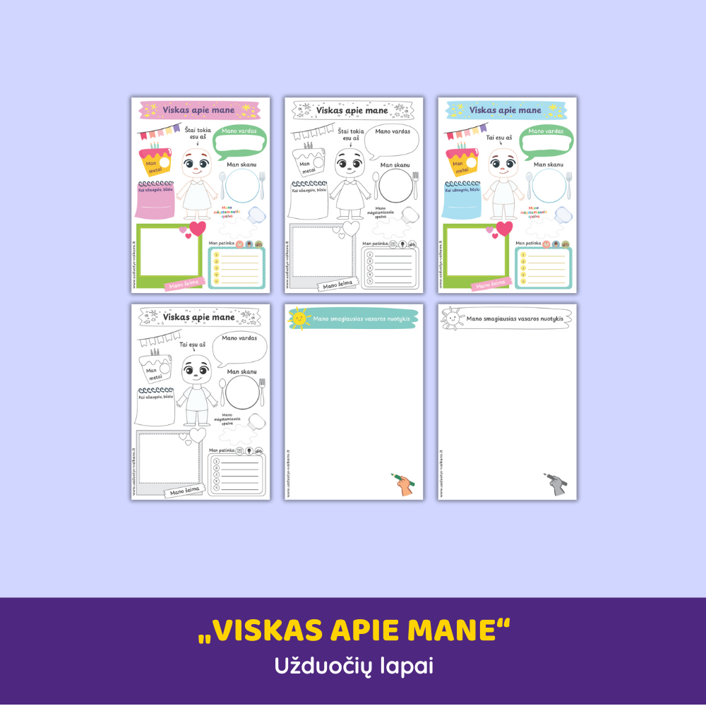 Užduočių lapai „Viskas apie mane“ - Užduotys vaikams
